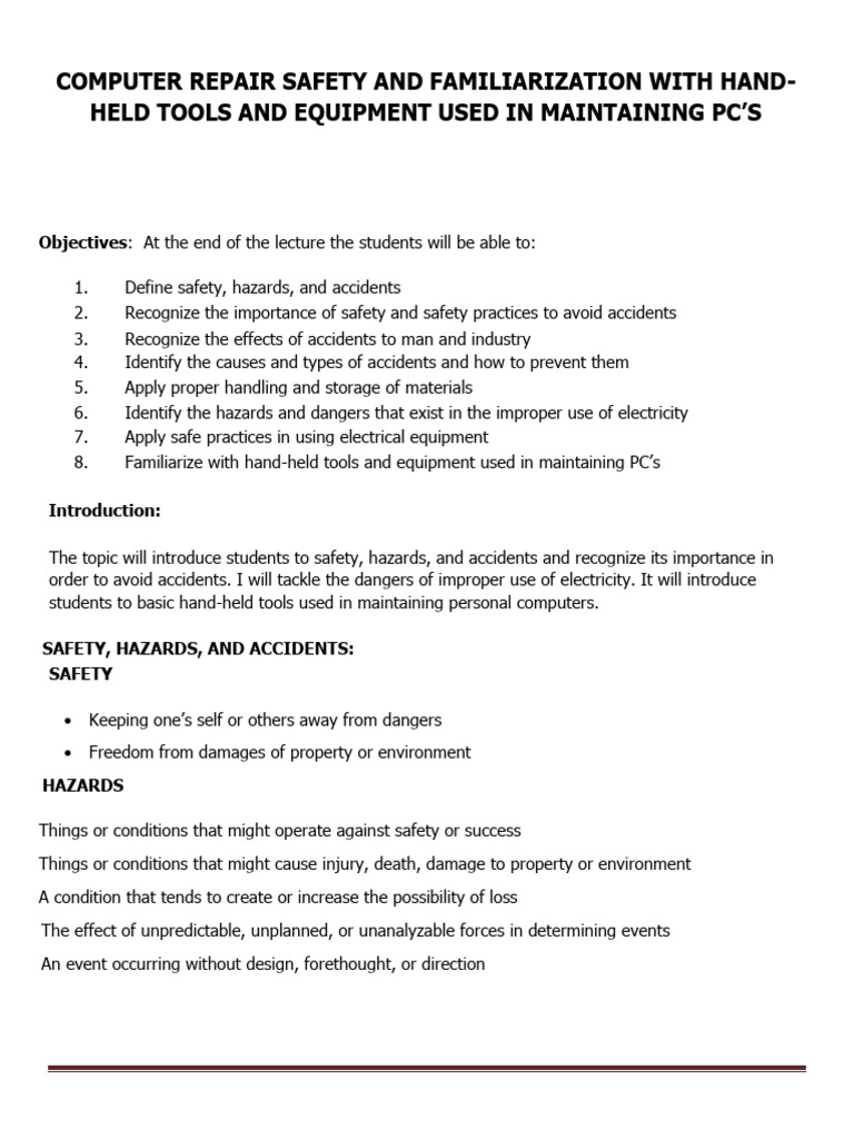 Computer Repair Safety and Tools - 084533 | PDF | Electrical Connector ...