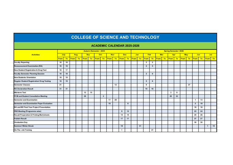 PEC Academic Calendar 2025-2026 | PDF | Academic Term | Educational Stages