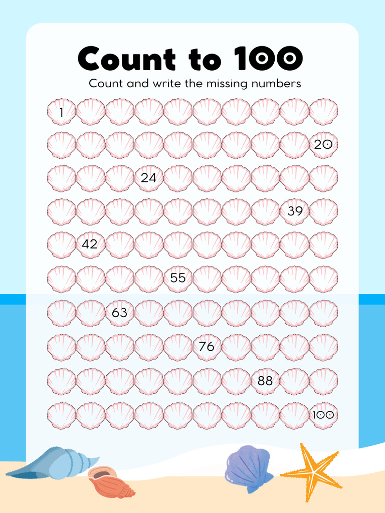 Count To 100 Math Worksheet in Cute Fun Style | PDF