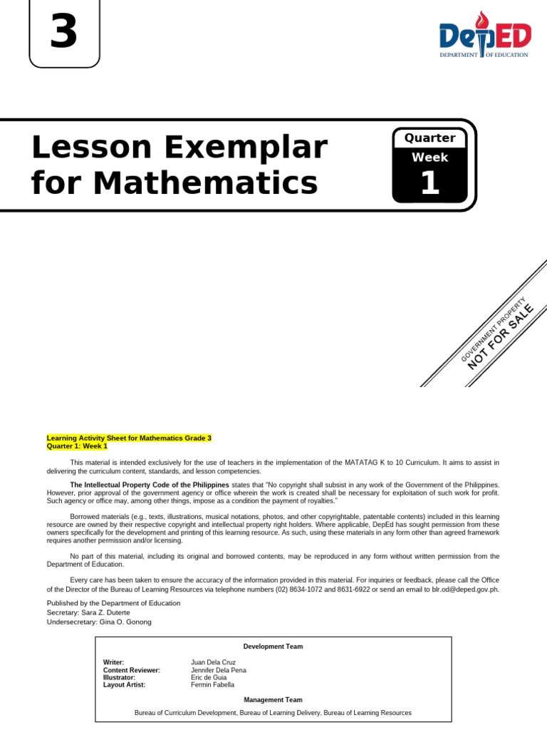 Grade 3 Math Lesson Plan: Week 1 | PDF | Curriculum | Teachers