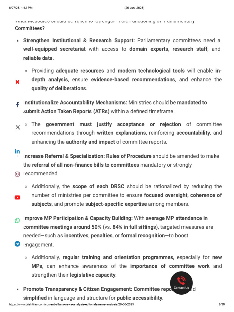 Measures of Strengthening Parliamentary Committee | PDF | Committee | Governance