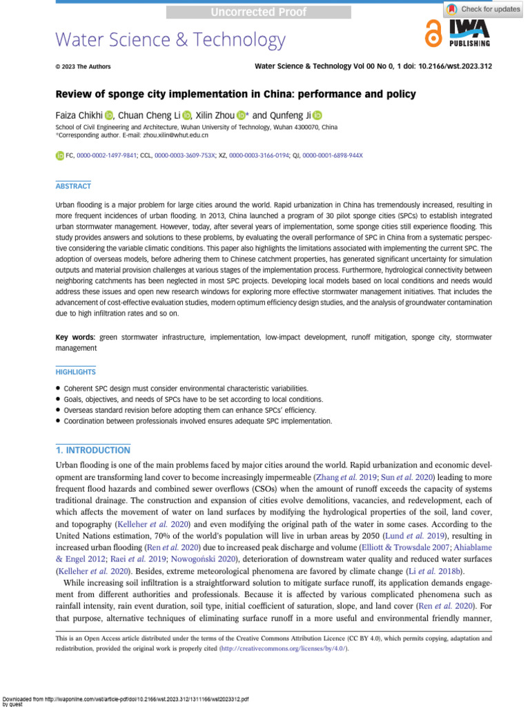Sponge City Implementation in China: Review | PDF | Stormwater ...