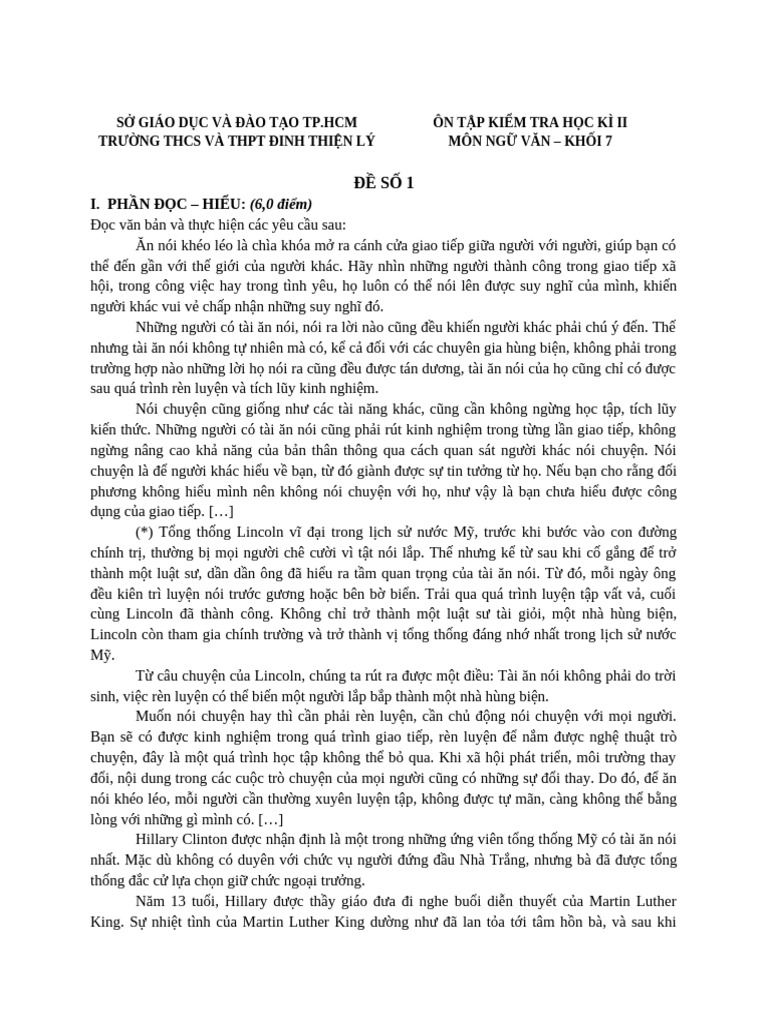 Kttt Hkii - nv7 - đề Ôn Số 1 | PDF