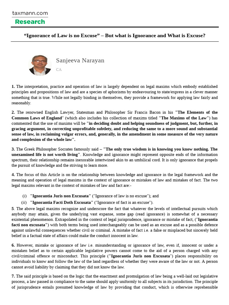 Ignorance of Law: Understanding Legal Maxims | PDF | Justice | Crime ...