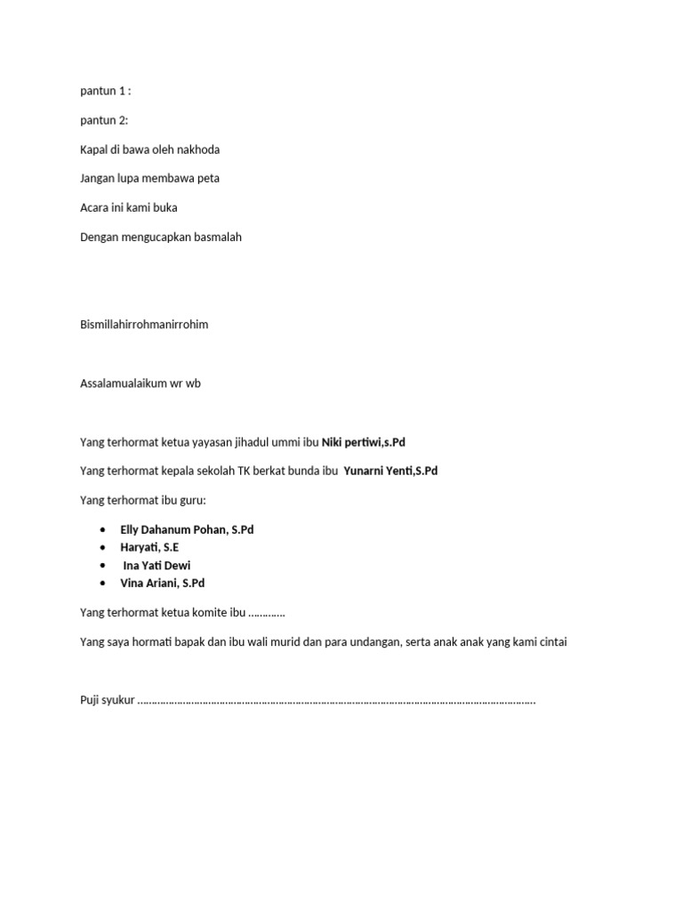 Susunan Pelepasan Da Pentas SenI TK BB | PDF