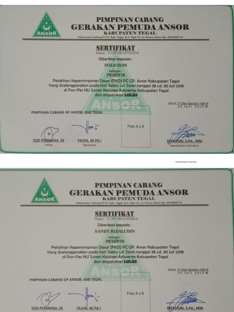Sertifikat Pengkaderan | PDF