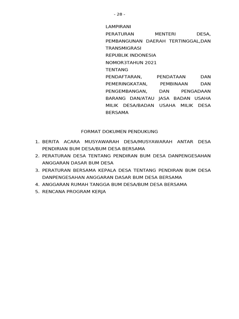 Permendes No. 3 Tahun 2021 tentang BUMDes | PDF