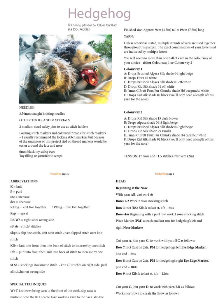 Hedgehog Knitting Pattern Guide | PDF | Knitting | Basic Knitted Fabrics