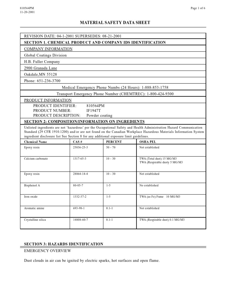 Material Safety Data Sheet for Powder Coating | PDF | Epoxy | Combustion
