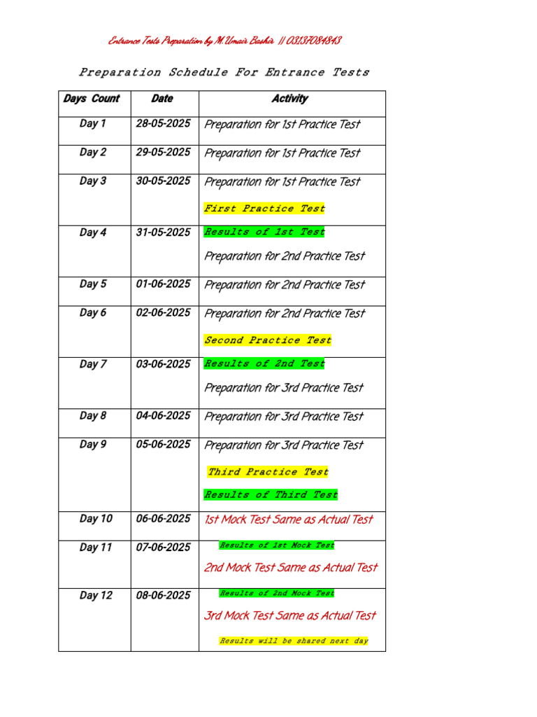 Preparation Schedule by M.UMAIR Bashir | PDF | Data Collection ...