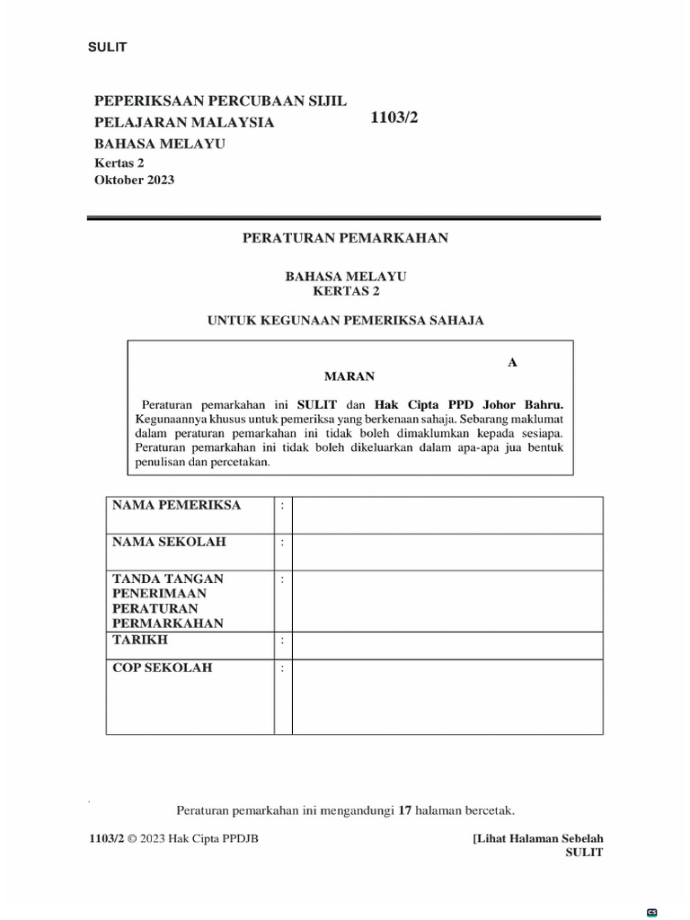 Skema BM K2 JB 2023 | PDF