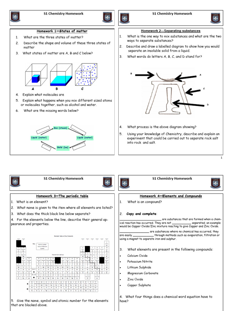 S1 Chemistry Homework | PDF | Chemistry | Chemical Substances