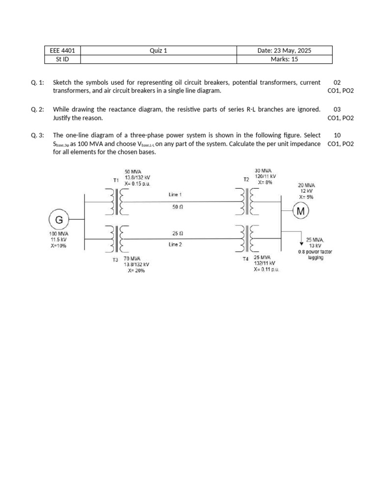 Quiz 1 EEE 4401 Summer 23-24 | PDF