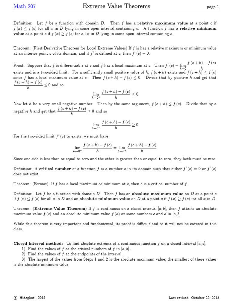 Extreme Value Theorem Overview | PDF | Discrete Mathematics ...