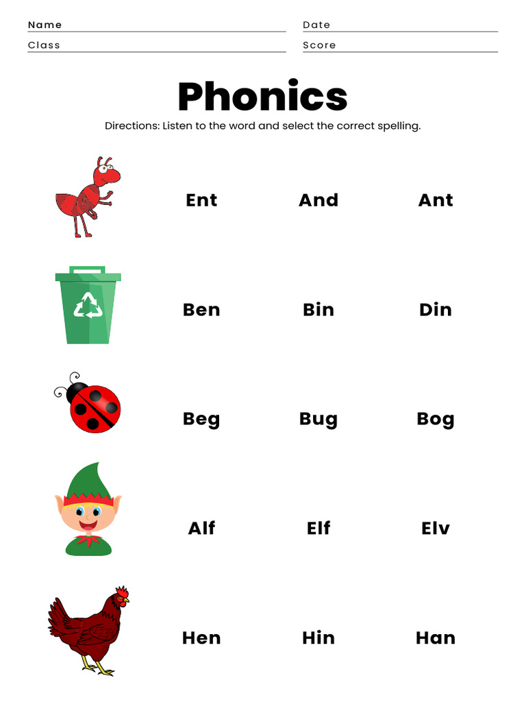 Phonics Kindergarten Spelling Worksheet | PDF