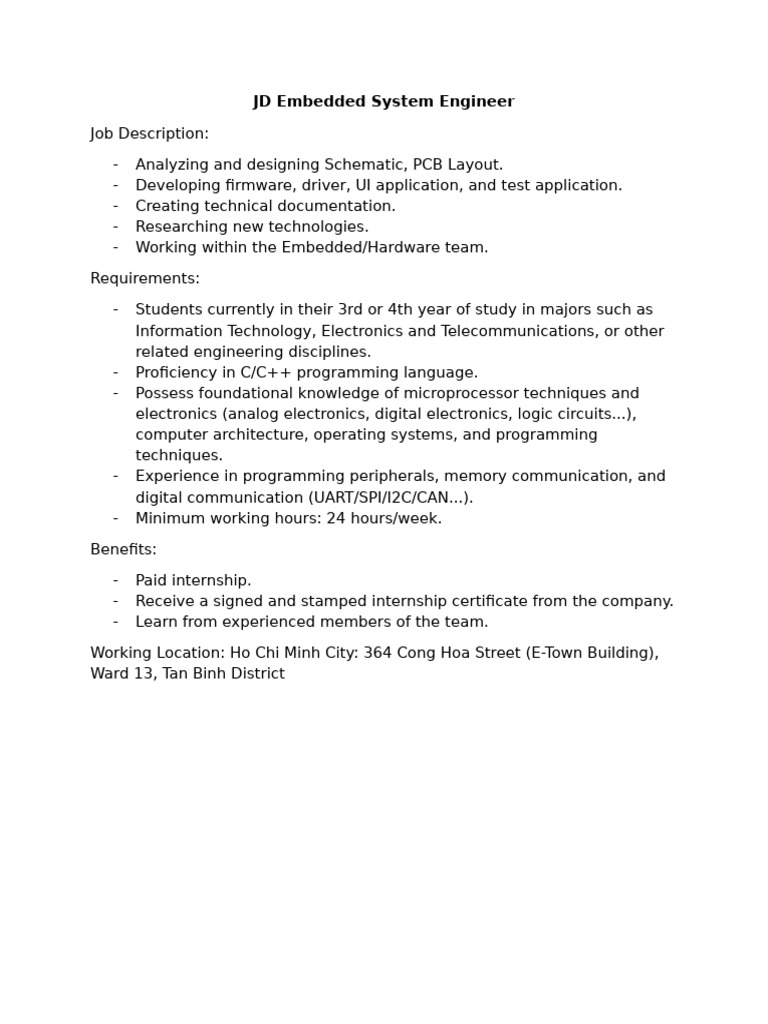 JD Embedded System Engineer | PDF