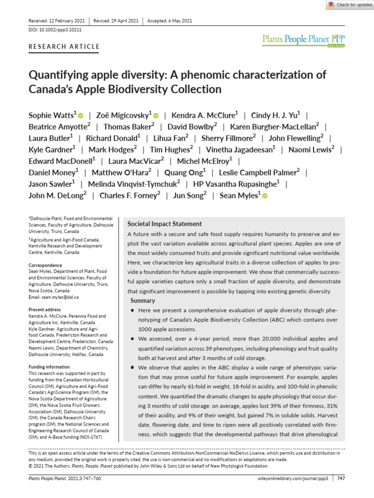 Plants People Planet - 2021 - Watts - Quantifying Apple Diversity A ...