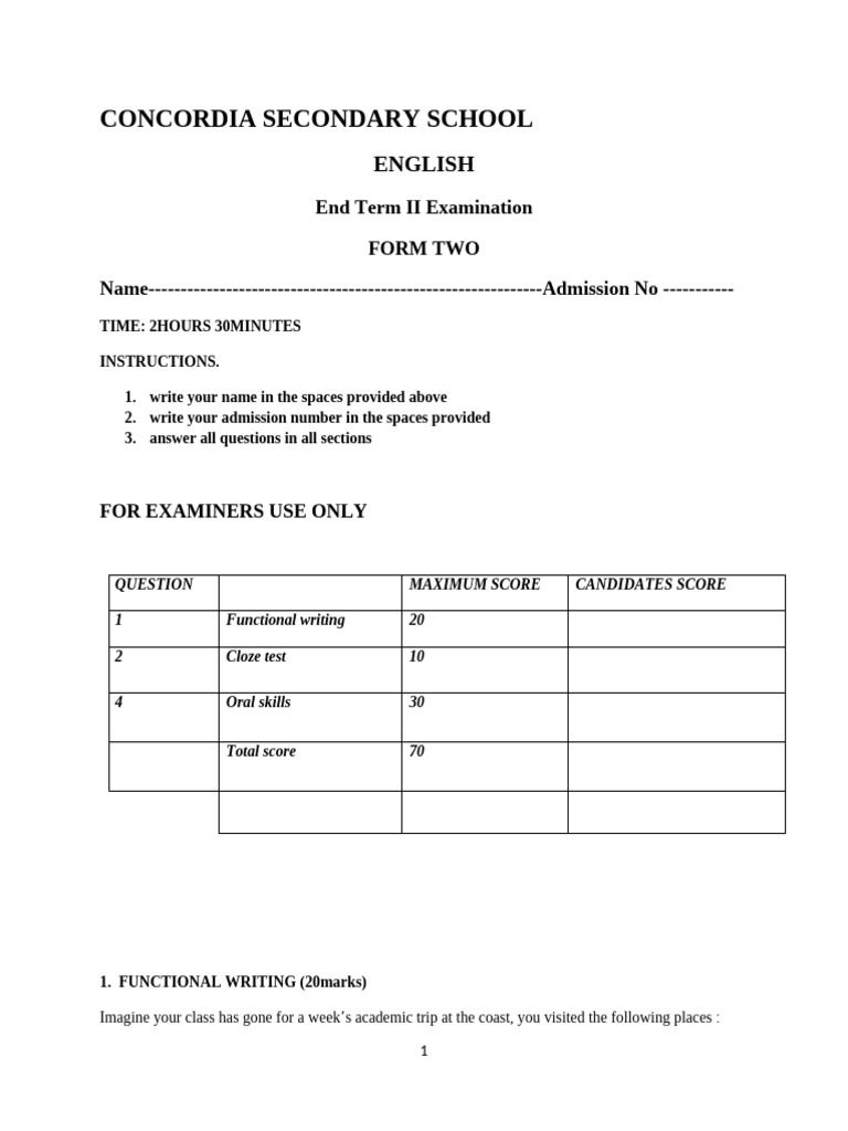 English-Form 2 End Term 2 Exams | PDF | Poetry