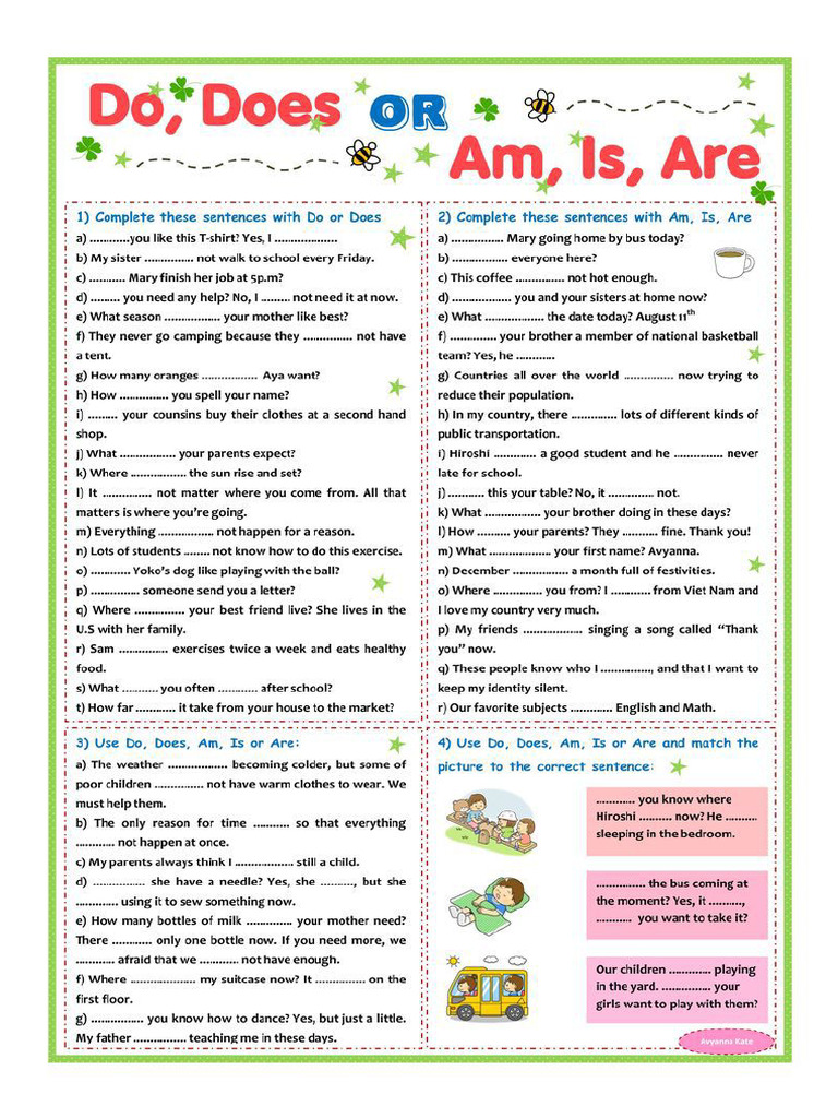 Practice Do, Does and Am, Is, Are - Printable Sheet | PDF