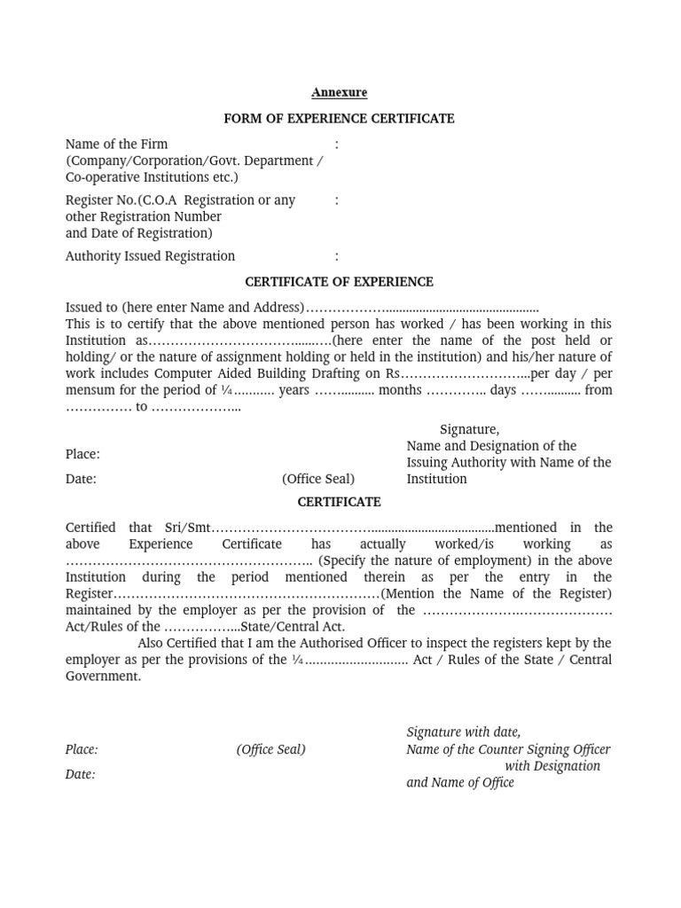 Experience Certificate Format Template | PDF