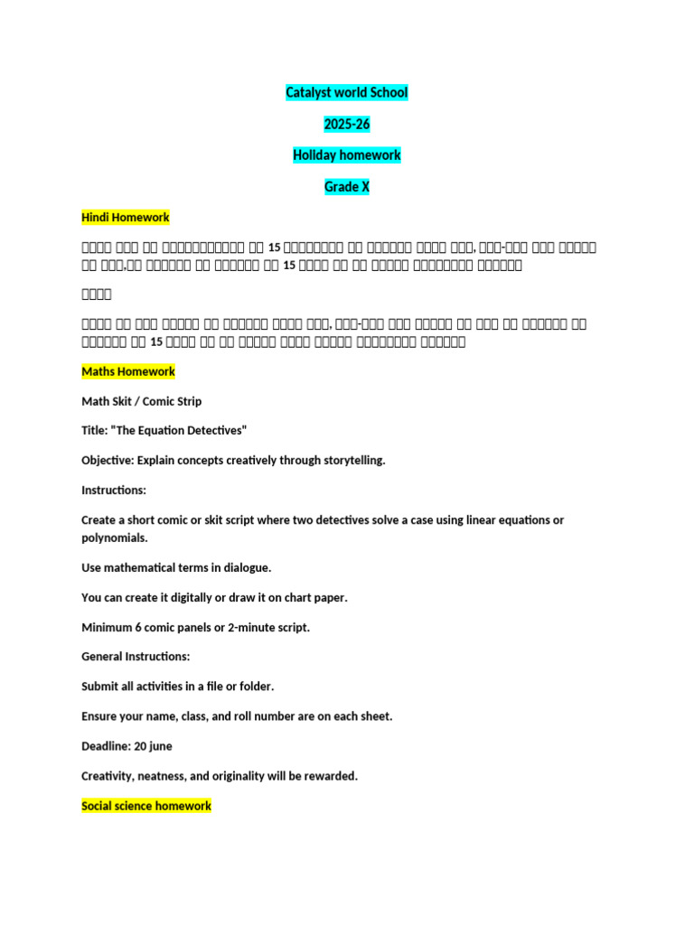 Grade X Holiday Homework Assignments | PDF | Sustainability ...