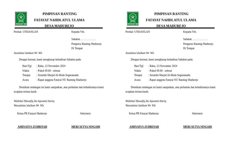 Undangan Fatayat | PDF