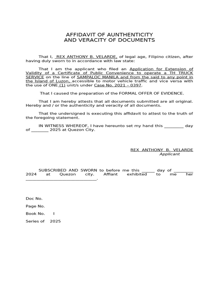Affidavit of Aunthenticity Oath Eov Ruck | PDF