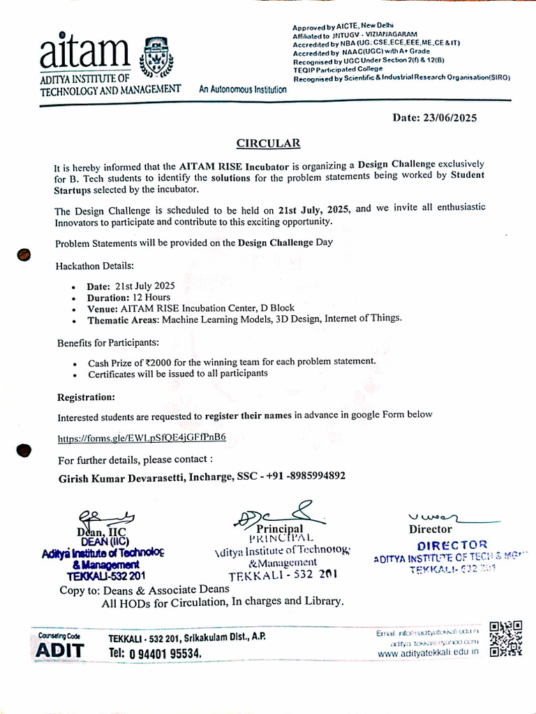 AITAM Rise Incubator Circulars Dated 23-06-2025 | PDF