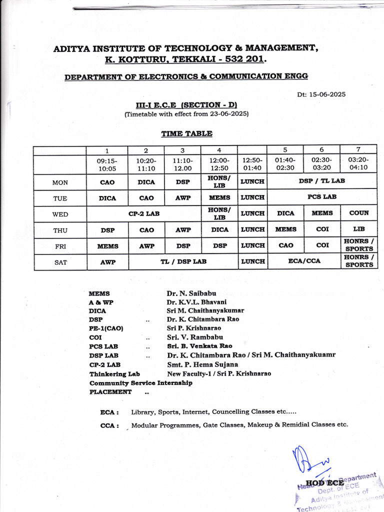 III-i Time Table Section-D | PDF