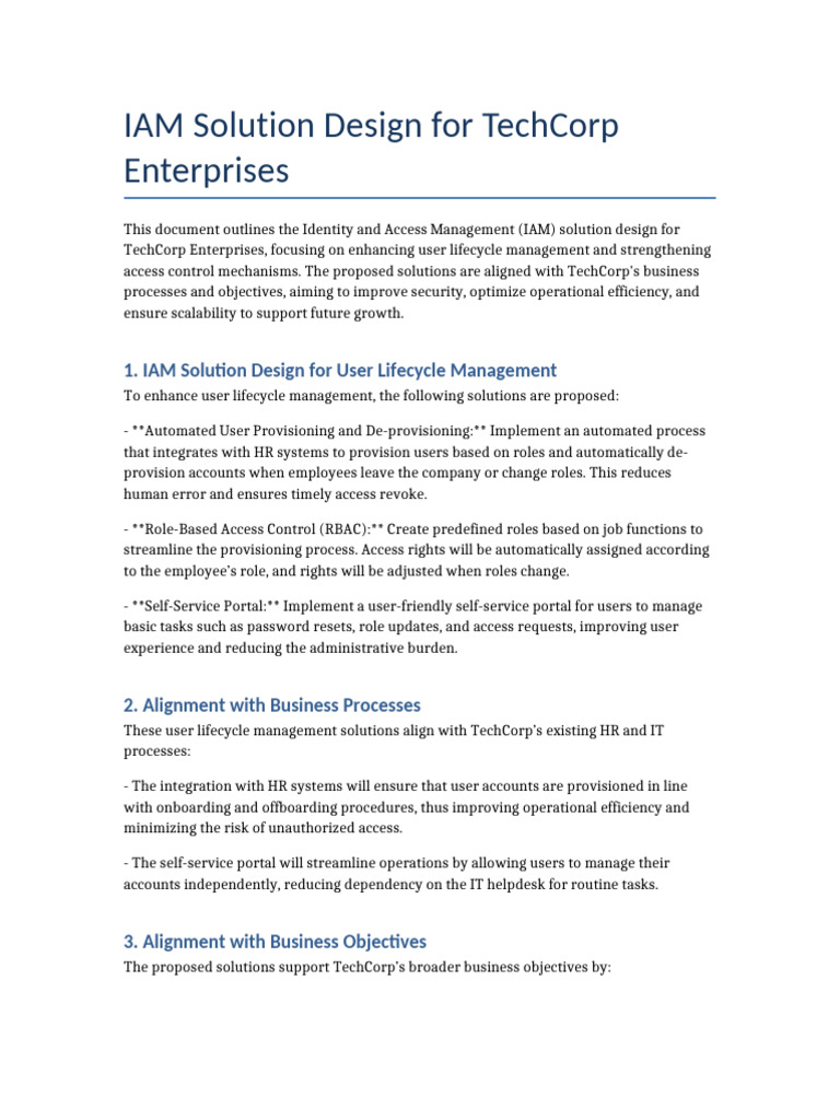TechCorp IAM Solution Design | PDF | Access Control | Computer Security