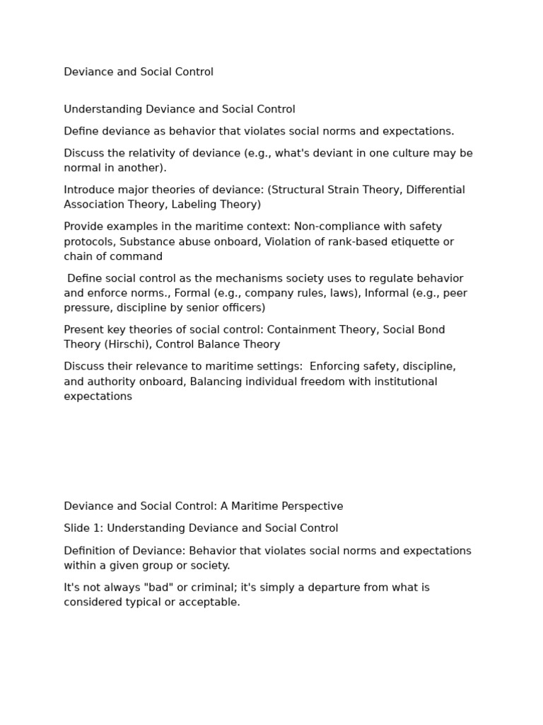 Deviance and Social Control | PDF | Deviance (Sociology) | Psychology