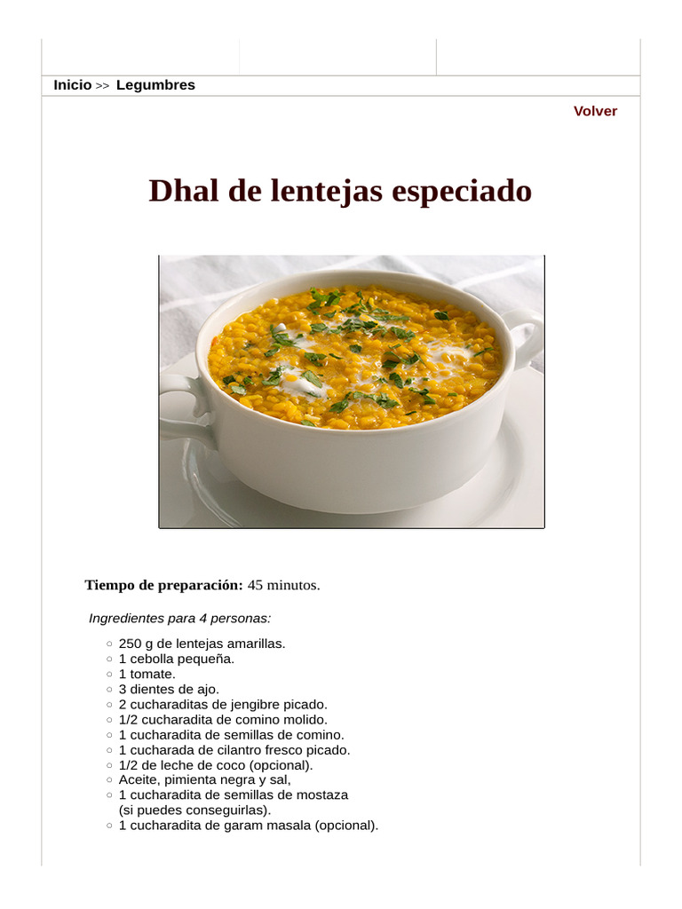 Dhal Lentejas | PDF | Cocina india | Cilantro