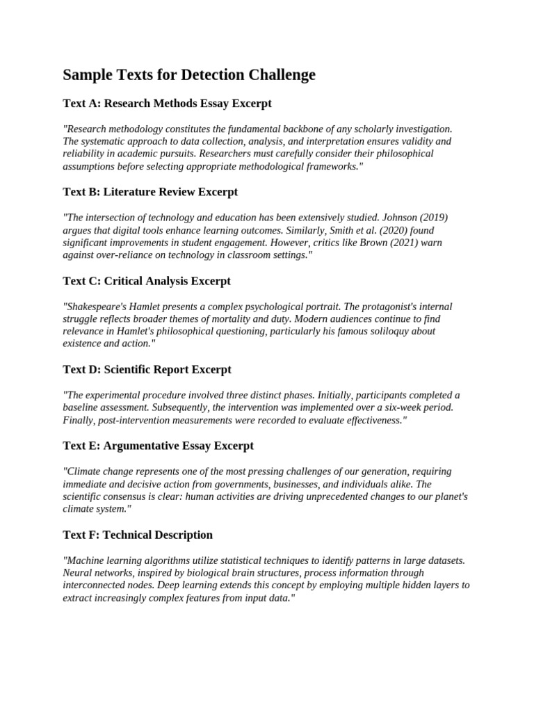 Sample Texts For Detection Challenge Activity-FDP | PDF