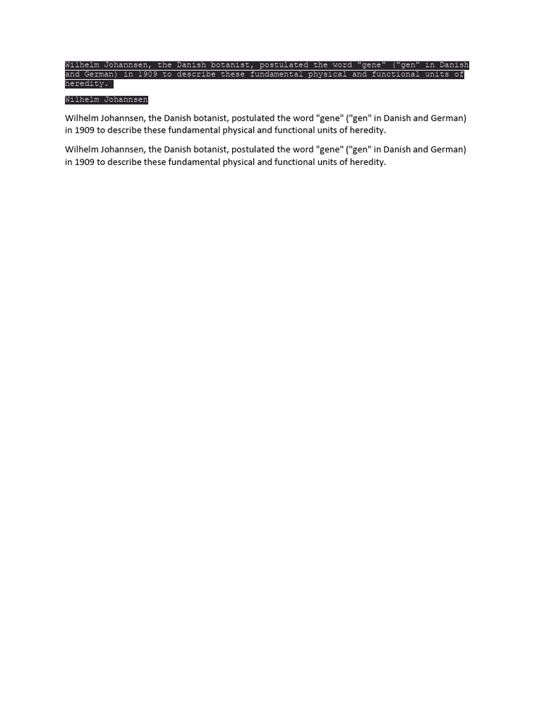 Johannsen's 1909 Gene Postulate | PDF