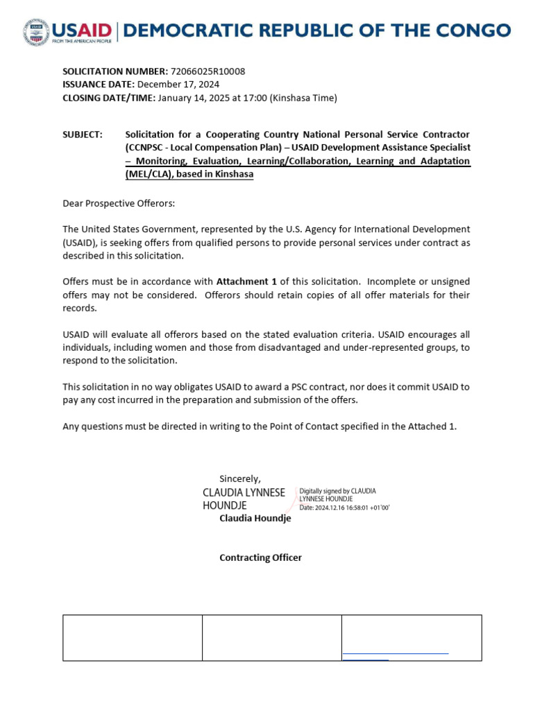 Solicitation USAID Development Assistance Specialist Monitoring ...