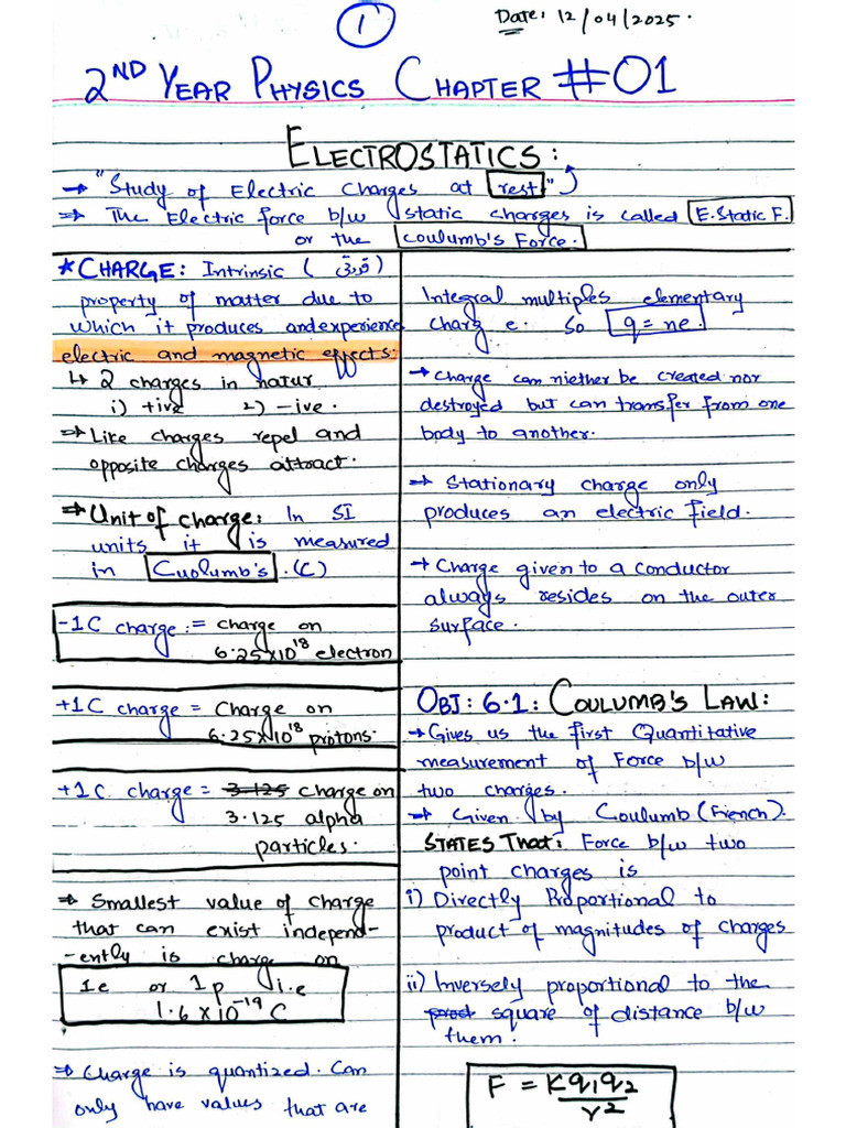 Electrostatics Hayan Notes | PDF
