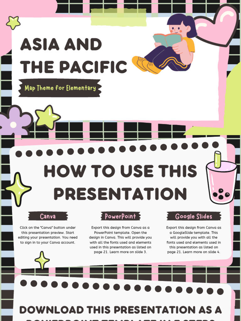 Asia and The Pacific Map Theme For Elementary Pink and Green Storybook ...