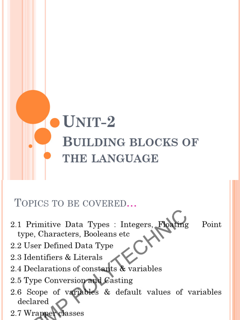 Unit2 - Building Blocks of The Language | PDF | Data Type | Integer (Computer Science)