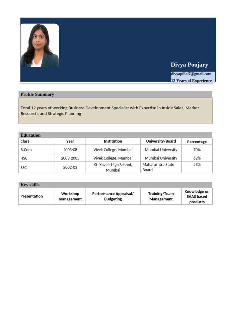 Divya Resume 2025 - Version | PDF | Sales | Business