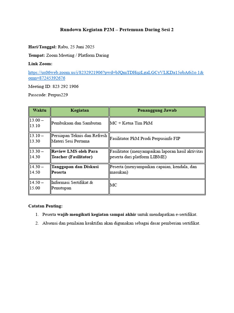 Susunan Acara-PkM Perpusinfo Sesi 2 | PDF