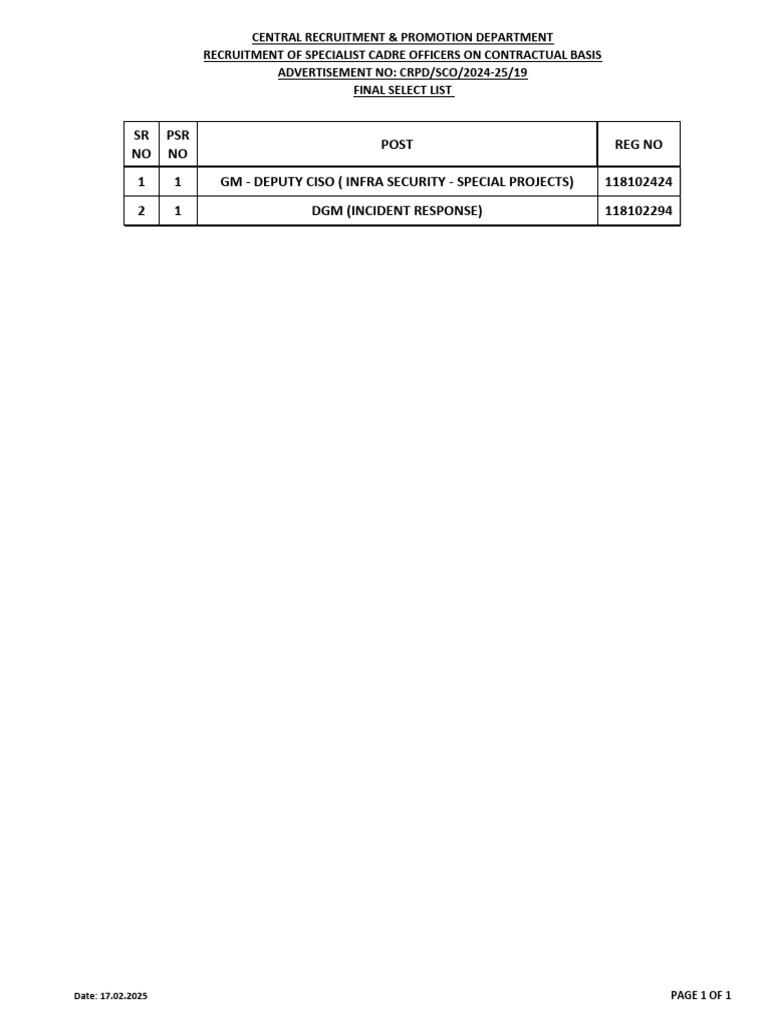 Sco 19 Select List | PDF