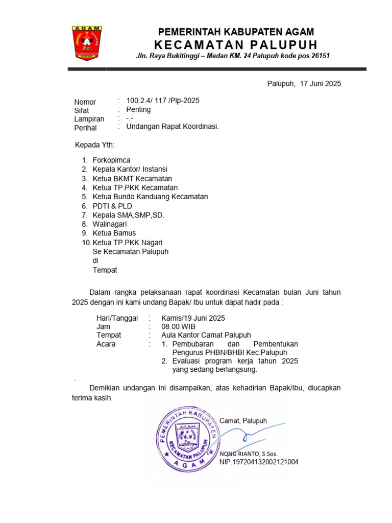 Undangan Rakor Kecamatan | PDF