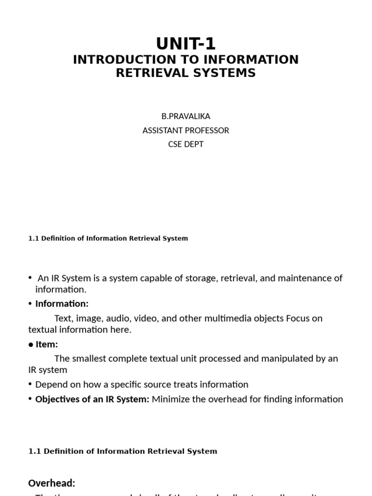 IRS Unit-1 | PDF | Information Retrieval | Databases