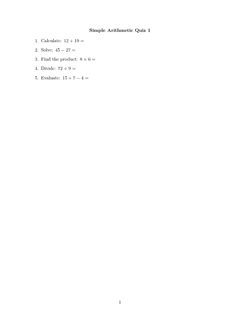 Simple Arithmetic Quiz 1 | PDF