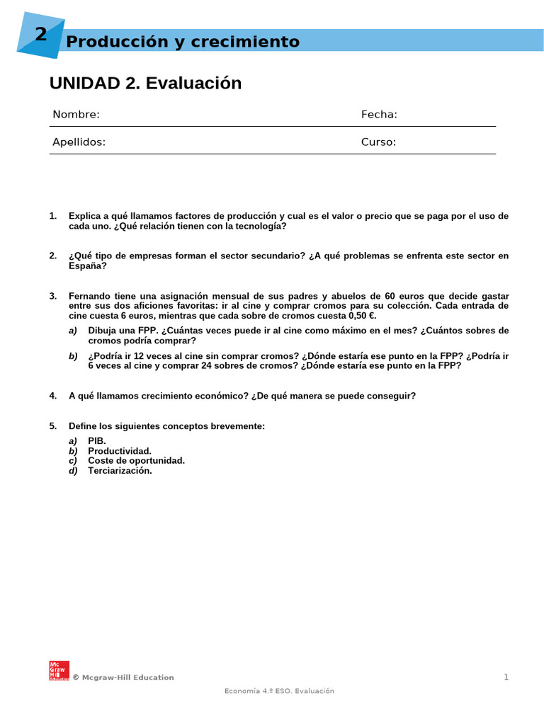 Examen Propuesto Eco Tema 2 | PDF | Factores de producción | Presupuesto