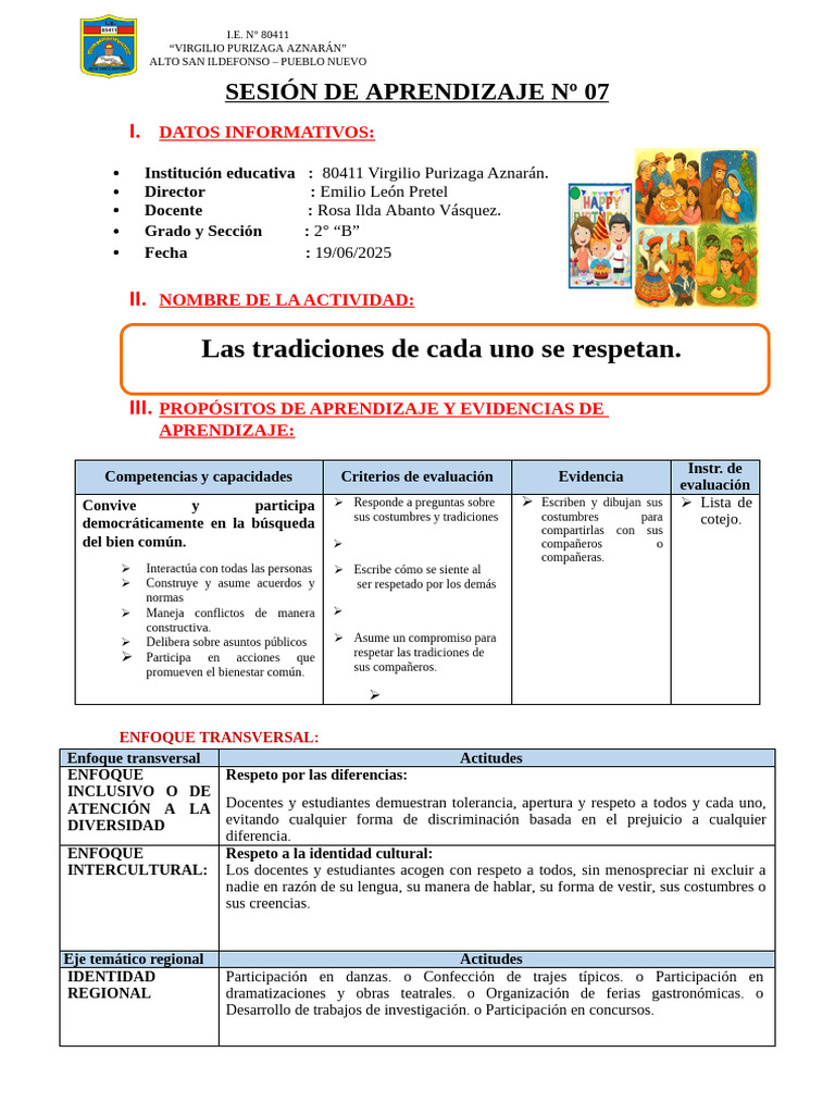 07-Tutoria Las Tradiciones de Cada Uno Se Respetan | PDF | Psicología ...