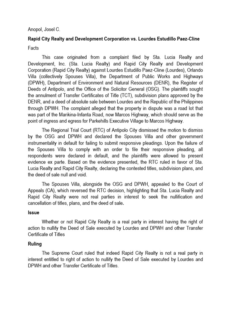Rapid City Realty and Development Corporation vs. Lourdes Estudillo ...