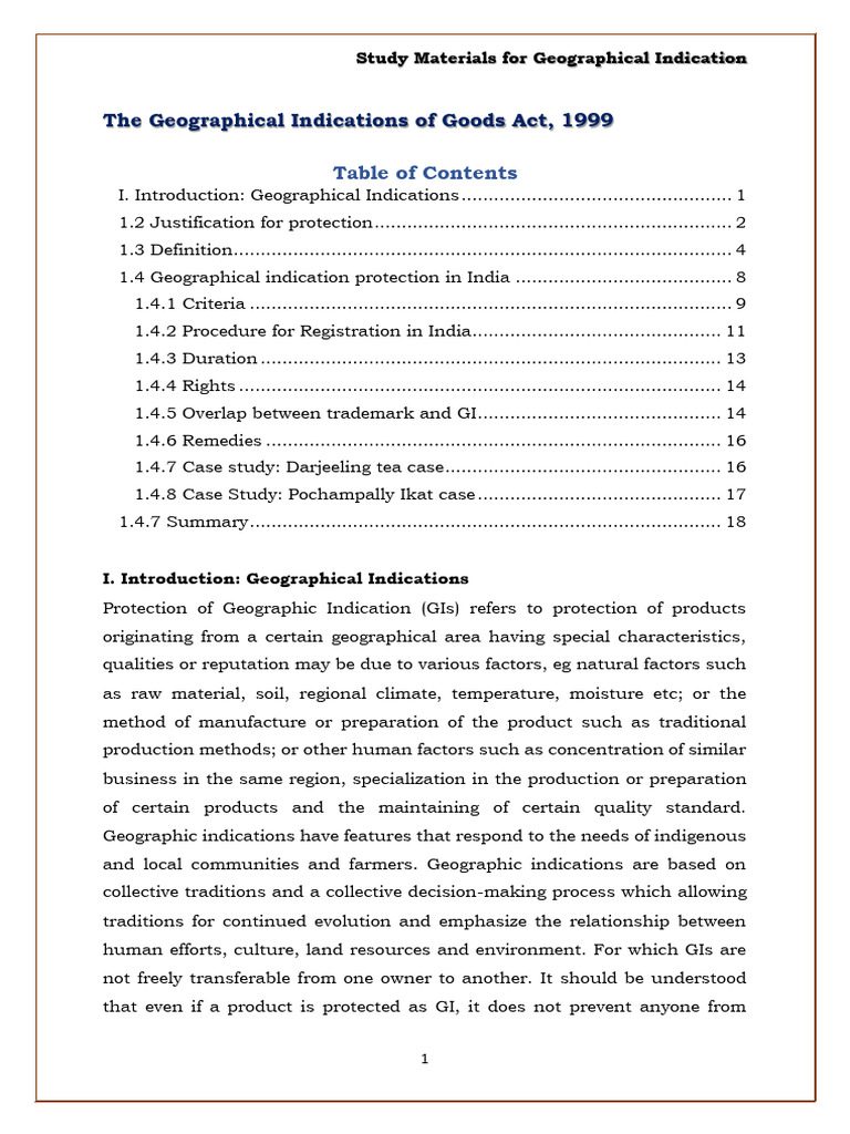 Study Materials On Geographical Indication | PDF