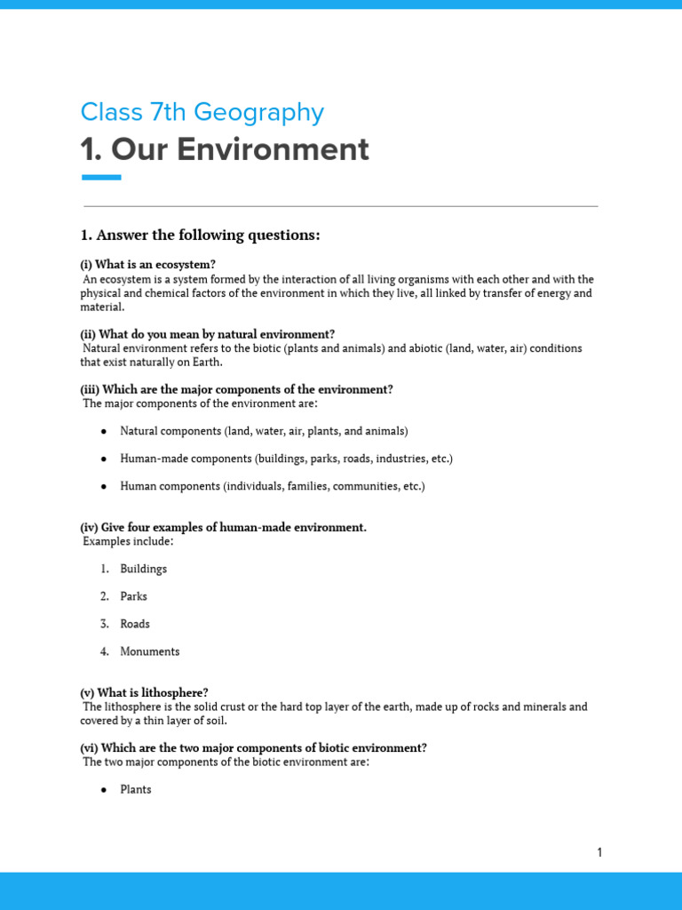 Class 7th Geography-1. Our Environment | PDF | Natural Environment ...