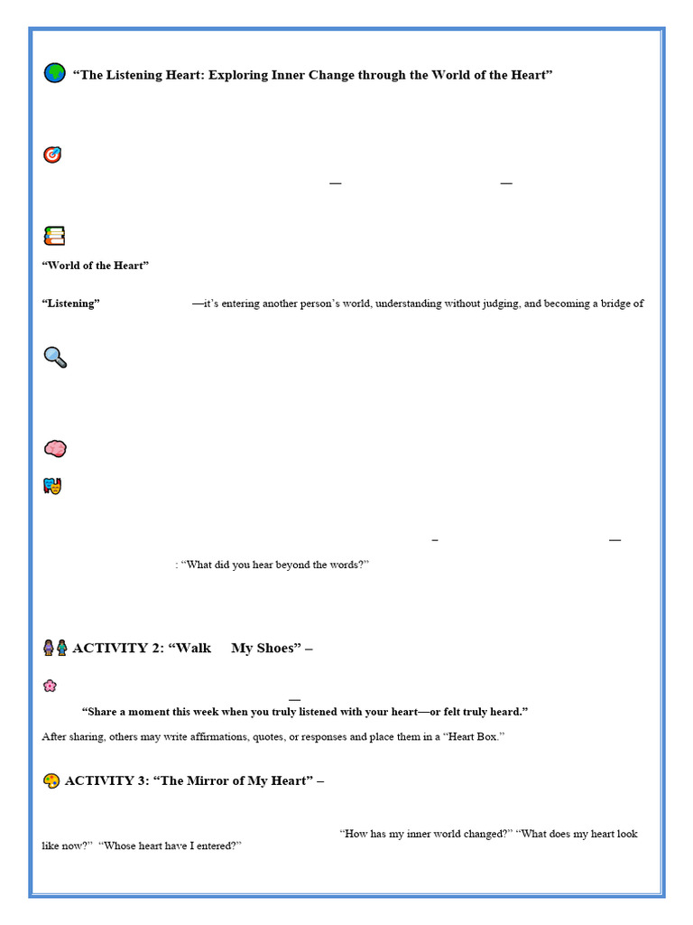 World of The Heart" and "Listening", Recreational Activity0 | PDF ...